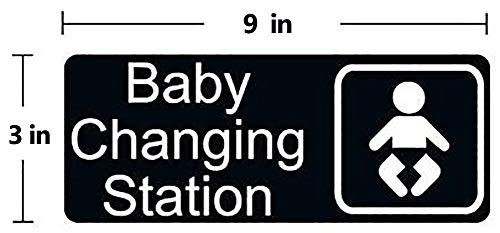 New Baby Changing Station Sign, 9 x 3 in with English and Symbol, Black for Men, Women, Unisex