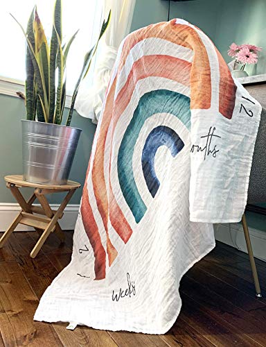 Organic Rainbow Baby Monthly Milestone Blanket Newborn Boy Girl Unisex Neutral| Boho Vintage Rainbow Baby Monthly Picture Blanket| Baby Growth Photography Background Prop