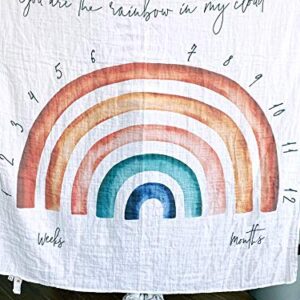 Organic Rainbow Baby Monthly Milestone Blanket Newborn Boy Girl Unisex Neutral| Boho Vintage Rainbow Baby Monthly Picture Blanket| Baby Growth Photography Background Prop