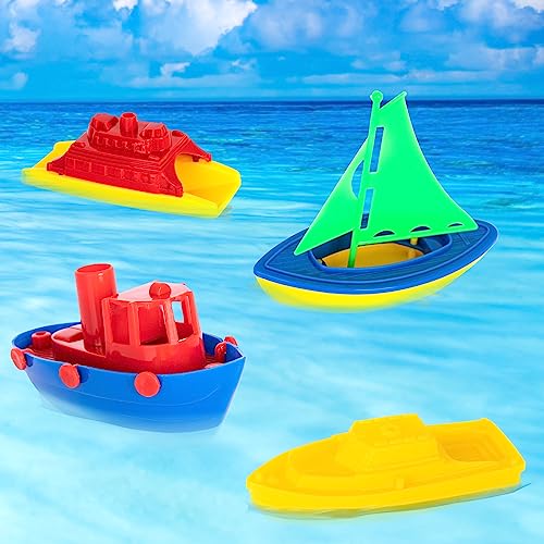 ArtCreativity Toy Boat Bath Toys for Kids & Toddlers, Set of 4, Kids Pool Toys for Outdoor Water Play, Floating Pool Boat Toys for Bathtub, Summer Beach Toys, Cute Party Favors for Boys and Girls