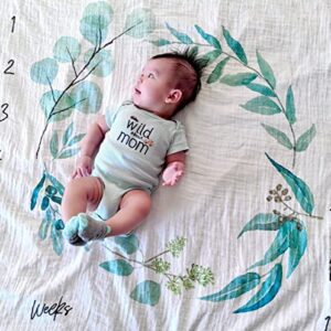 Organic Baby Monthly Milestone Blanket Newborn Boy Girl Unisex Gender Neutral| Green Leaf Wreath Eucalyptus Baby Nursery Month Picture Blanket| Growth Photography Background Prop|Birth Announcement