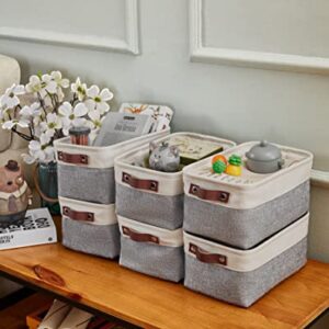 DECOMOMO Small Baskets | Storage Baskets for Organizing Shelves Linen Closet Bathroom Baby Cloth Nursery Fabric Bulk Decorative Empty Baskets for Gifts (Grey and White, Small - 6 Pack)