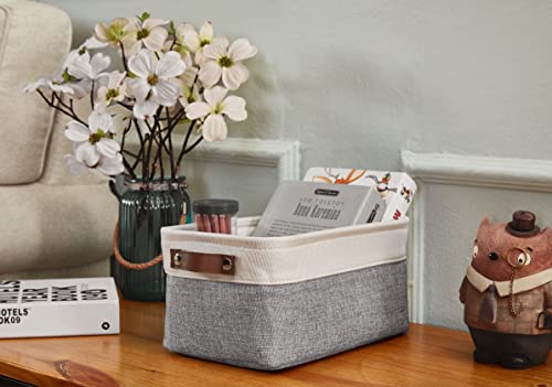 DECOMOMO Small Baskets | Storage Baskets for Organizing Shelves Linen Closet Bathroom Baby Cloth Nursery Fabric Bulk Decorative Empty Baskets for Gifts (Grey and White, Small - 6 Pack)