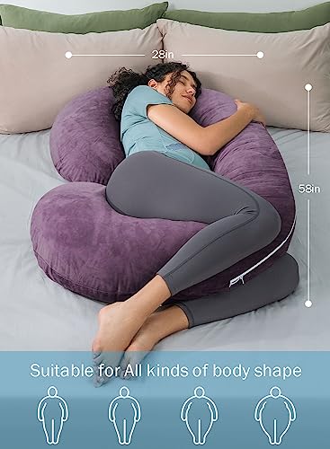 INSEN C-Shaped Pregnancy Pillow, Full Body Support for Sleeping and Nursing with Removable Cover