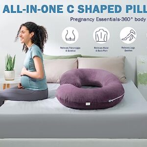 INSEN C-Shaped Pregnancy Pillow, Full Body Support for Sleeping and Nursing with Removable Cover