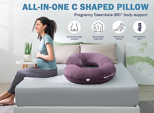 INSEN C-Shaped Pregnancy Pillow, Full Body Support for Sleeping and Nursing with Removable Cover