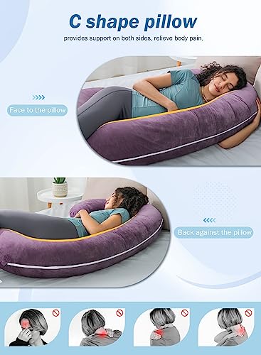 INSEN C-Shaped Pregnancy Pillow, Full Body Support for Sleeping and Nursing with Removable Cover