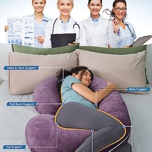 INSEN C-Shaped Pregnancy Pillow, Full Body Support for Sleeping and Nursing with Removable Cover