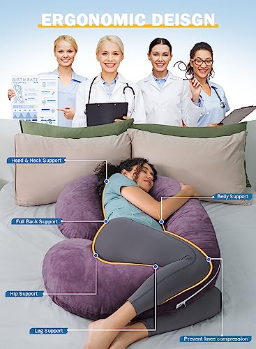 INSEN C-Shaped Pregnancy Pillow, Full Body Support for Sleeping and Nursing with Removable Cover