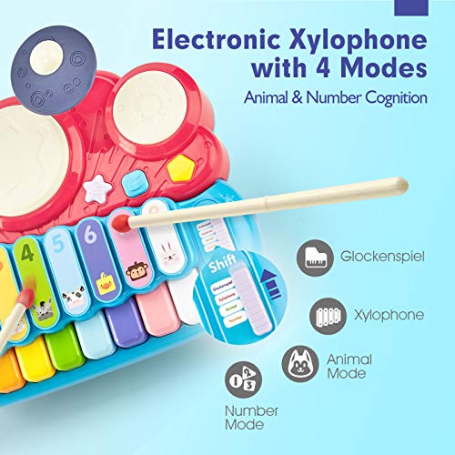 1 Year Old Girl Birthday Gift - Toys for 2 Year Old Girls Toddler - 5 in 1 Baby & Toddler Toys with Baby Piano, Drum Set for Toddlers 1-3, Xylophone, Musical Toys, Whack-A-Mole - 1st One Year Old Toys