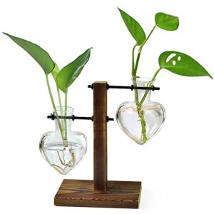 xxxflower plant terrarium wooden stand, hydroponic planter bulb glass metal swivel holder retro air plants water plants for home office decoration, plant lover gifts - 2 love bulb vase