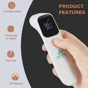 Amplim Non Contact/No Touch Forehead Thermometer for Adults, Kids, and Babies, Accurate Medical Grade Touchless Temporal Thermometer FSA HSA Approved, White