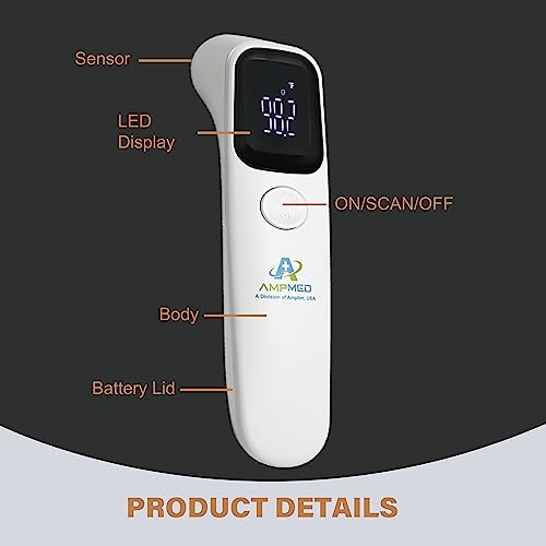 Amplim Non Contact/No Touch Forehead Thermometer for Adults, Kids, and Babies, Accurate Medical Grade Touchless Temporal Thermometer FSA HSA Approved, White