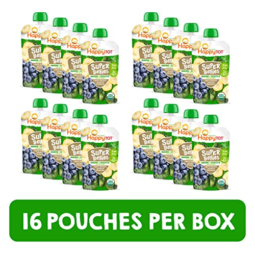 Happy Tot Organics Super Bellies Stage 4, Organics Bananas, Spinach & Blueberries, 4 Ounce Pouch, 16 Count