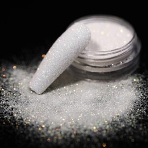 0.2mm Shimmer White Rainbow Nail Glitter Holographic Shining Sugar Nail Glitter Candy Coat Powder Sugar Coating Effect Powder Nail Pigment Powder Nail Art Decorations Dust Diamond Dust for Nails