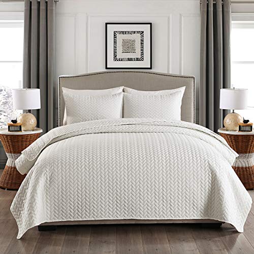 MERRY HOME Queen Size Quilt, 3-Piece Solid Quilts for All Season, Soft White Quilt Queen Bedding Cover Bedspread Set