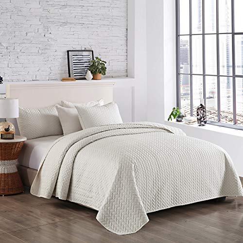 MERRY HOME Queen Size Quilt, 3-Piece Solid Quilts for All Season, Soft White Quilt Queen Bedding Cover Bedspread Set