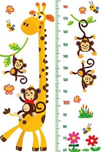 dekosh giraffe & monkeys kids height wall chart | peel & stick nursery wall decals for baby bedroom, toddler playroom