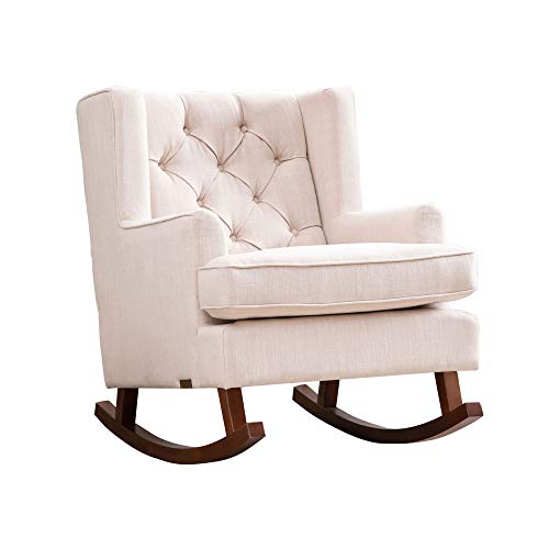 Abbyson Living Thatcher Fabric Rocking Chair - Nursery, Linen Upholstery, Cushioned, Wood Framed Rocker, Beige