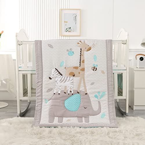 Wowelife Crib Bedding Set Gray, Premium 3-Piece Baby Bedding Set Elephant, Nursery Bedding Set, Breathable and Soft for Baby Boy and Girl