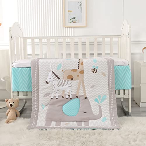 Wowelife Crib Bedding Set Gray, Premium 3-Piece Baby Bedding Set Elephant, Nursery Bedding Set, Breathable and Soft for Baby Boy and Girl