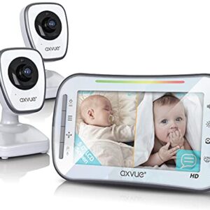 Axvue HD Video Baby Monitor, 720P HD Image Quality, 5.0" IPS Screen Monitor & 2 Camera, Range up to 1000ft, 24 Hour Battery Life, 2-Way Talk, Split Screen, Night Vision, Temperature Monitor, No WiFi.