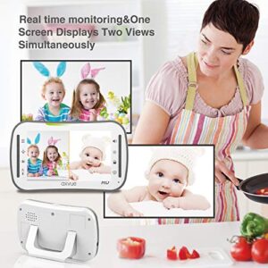 Axvue HD Video Baby Monitor, 720P HD Image Quality, 5.0" IPS Screen Monitor & 2 Camera, Range up to 1000ft, 24 Hour Battery Life, 2-Way Talk, Split Screen, Night Vision, Temperature Monitor, No WiFi.