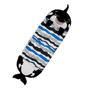 happy nappers pillow & sleepy sack- comfy, cozy, compact, super soft, warm, all season, sleeping bag with pillow- medium 54” x 20”, shark