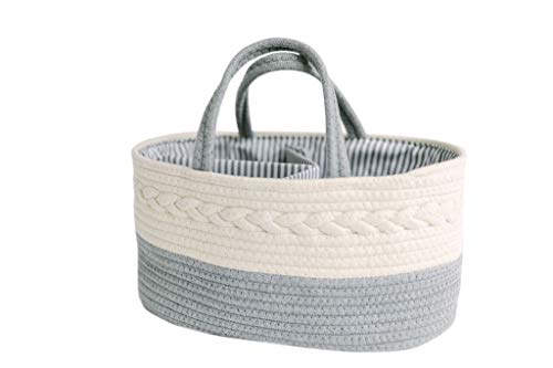 Stroller Society Diaper Caddy Organizer for Baby, Nursery Storage Basket, Cotton Rope Storage Basket (Gray)