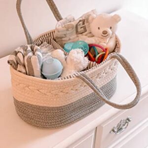 Stroller Society Diaper Caddy Organizer for Baby, Nursery Storage Basket, Cotton Rope Storage Basket (Gray)