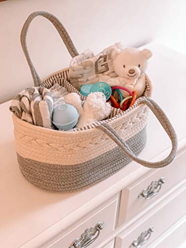 Stroller Society Diaper Caddy Organizer for Baby, Nursery Storage Basket, Cotton Rope Storage Basket (Gray)