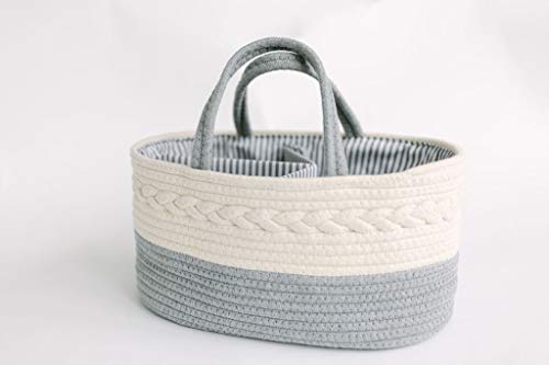 Stroller Society Diaper Caddy Organizer for Baby, Nursery Storage Basket, Cotton Rope Storage Basket (Gray)