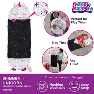 Happy Nappers Pillow & Sleepy Sack- Comfy, Cozy, Compact, Super Soft, Warm, All Season, Sleeping Bag with Pillow- Medium 54” x 20”, Shimmer Unicorn