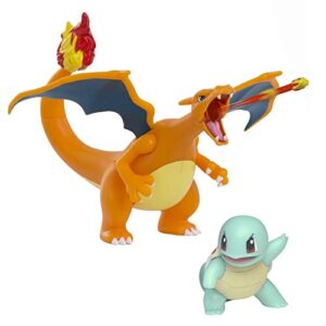 pokemon fire and water battle pack - includes 4.5 inch flame action charizard and 2" squirtle action figures