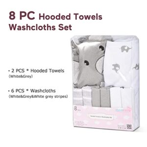 Momcozy Baby Hooded Towel, 8-Piece Baby Bath Towel for Boys or Girls, Baby Towel and Washcloth Set with Cute Design, Baby Shower Towel Gift for Newborns, Infants and Toddlers (Grey)