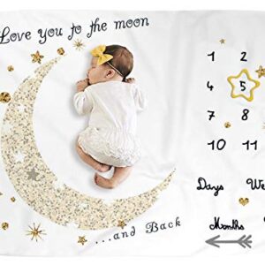 Baby Monthly Milestone Blanket for Boy and Girl,Monthly Blanket for Baby Pictures,Baby Photo Blanket for Newborn (Golden Moon, 40" x 60")