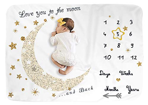 Baby Monthly Milestone Blanket for Boy and Girl,Monthly Blanket for Baby Pictures,Baby Photo Blanket for Newborn (Golden Moon, 40" x 60")