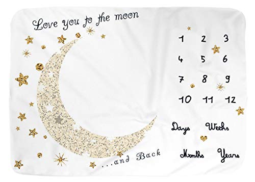 Baby Monthly Milestone Blanket for Boy and Girl,Monthly Blanket for Baby Pictures,Baby Photo Blanket for Newborn (Golden Moon, 40" x 60")