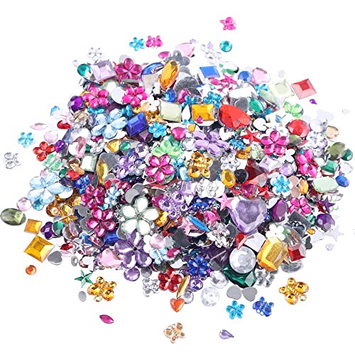 Rhinestones Acrylic Flatback Gems Glue Gemstone Embellishments Mix Size Mixed Shapes DIY Crafts Decoration Pack of 50g(Approx 250-300pcs)4-16mm(0.16-0.63inch) (Style 1)