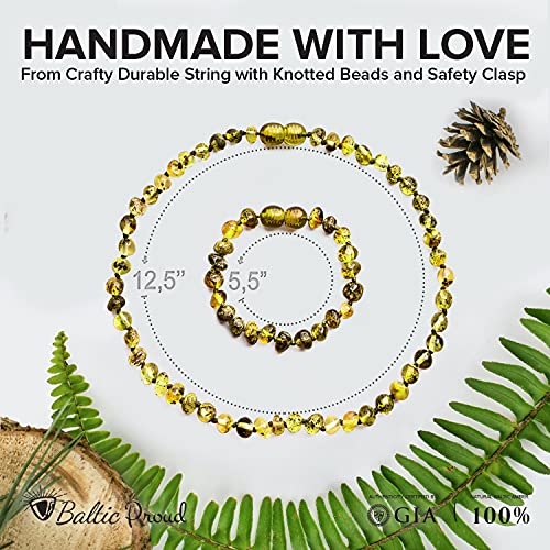 Baltic Amber Necklace And Bracelet Gift Set (Unisex Green Forest) - Certified Premium Quality Raw Baltic Amber