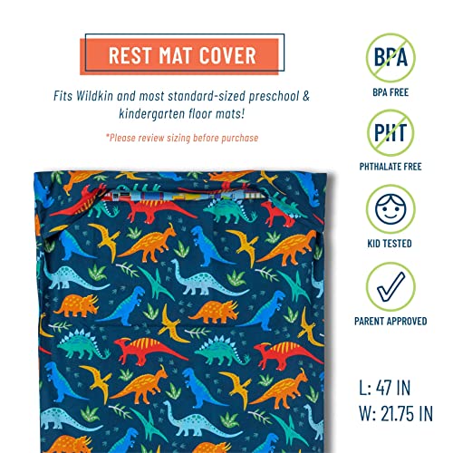 Wildkin Kids Nap Mat Cover for Boys & Girls, Sewn-in Flap Design Rest Mat Cover, Perfect for Preschool & Daycare, Fits our Vinyl Nap Mat up to 1.5 Inches Including Basic Sleep Mat (Jurassic Dinosaurs)