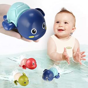 tohibee bath toys, 3 pack cute swimming turtle bath toys for toddlers 1-3, floating wind up toys for 1 year old boy girl, new born baby bathtub water toys, preschool toddler pool toys