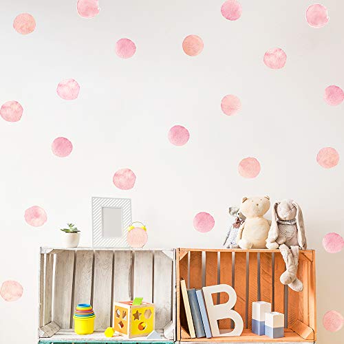 Pink Polka Dot Wall Decals 36pcs Watercolor Dots Wall Sticker for Kids Baby Girls Teens and Nursery Room (6 Sheets)