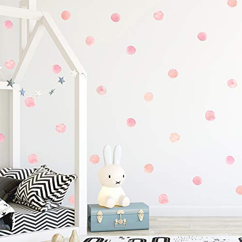 Pink Polka Dot Wall Decals 36pcs Watercolor Dots Wall Sticker for Kids Baby Girls Teens and Nursery Room (6 Sheets)