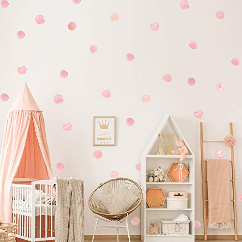 Pink Polka Dot Wall Decals 36pcs Watercolor Dots Wall Sticker for Kids Baby Girls Teens and Nursery Room (6 Sheets)