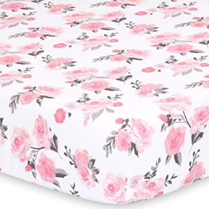 The Peanutshell Crib Sheet Set for Baby Girls, Pink Roses & Ditsy Floral, 2 Pack Set