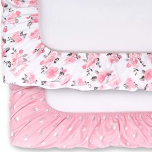 The Peanutshell Crib Sheet Set for Baby Girls, Pink Roses & Ditsy Floral, 2 Pack Set