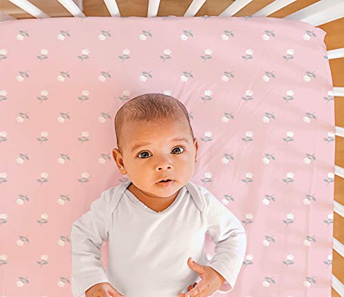 The Peanutshell Crib Sheet Set for Baby Girls, Pink Roses & Ditsy Floral, 2 Pack Set