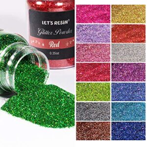 LET'S RESIN Holographic Glitter for Resin, 15 * 10g Premium Fine Glitter Powder, Craft Glitter for Slime, Nail Art, Glitter Tumbler Candle Making