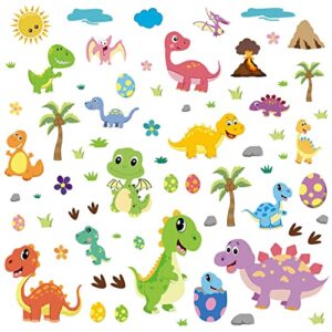 CCINEE 85 PCS Dinosaur Window Cling Decals for Kids,Assorted Cute Dinosaur Foot Print Eggs Window Sticker Decorations for Kids Toddlers